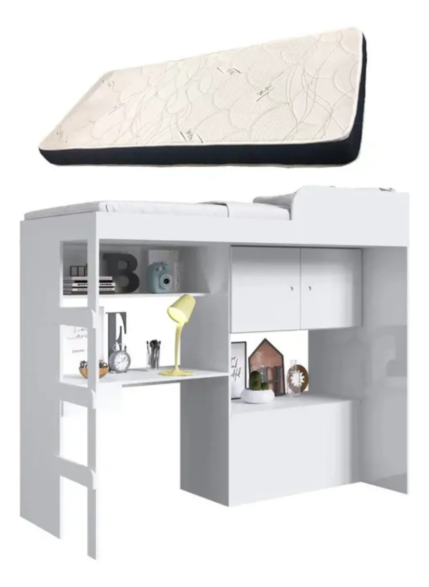 Cama Repisa Multifunción Alta – Escritorio + Colchón Poliflex | Kapan ...